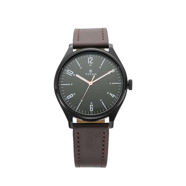 Titan NM1802NL01 Workwear Black Dial Brown Leather Strap Watch ...