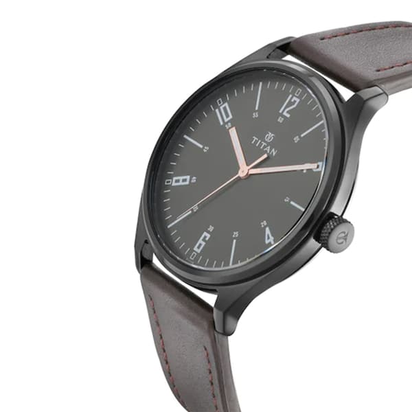 Titan NM1802NL01 Workwear Black Dial Brown Leather Strap Watch ...